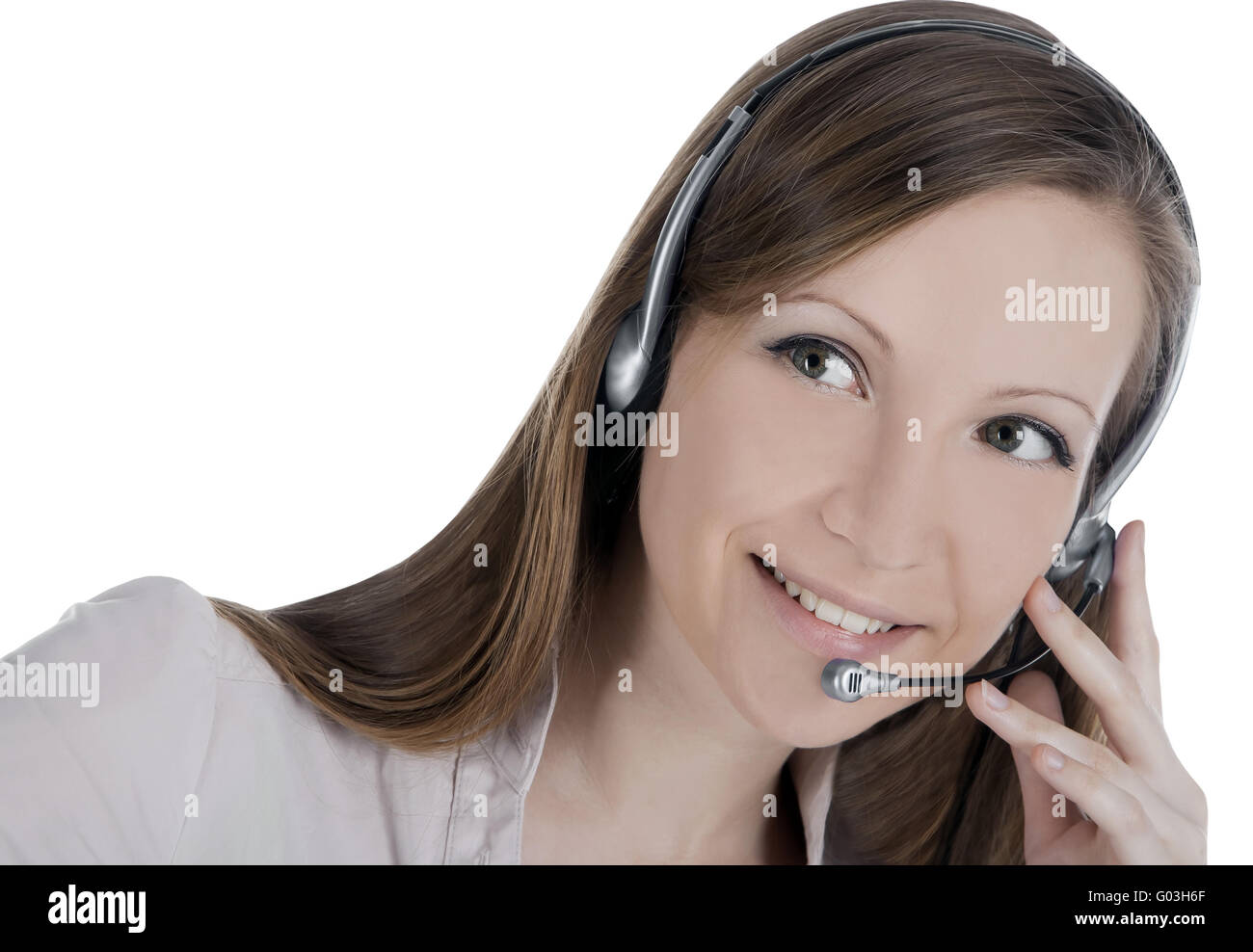 Beautiful customer service operator woman with headset Stock Photo - Alamy