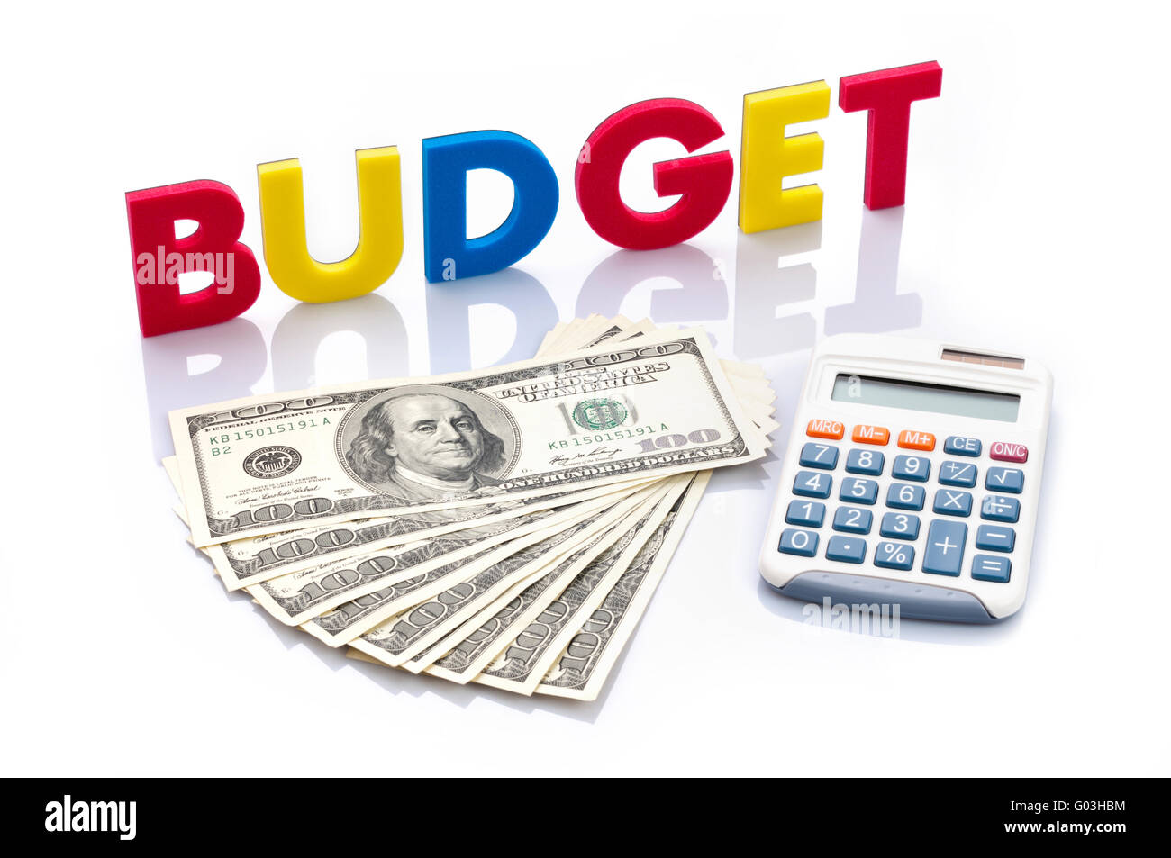 Budget words, American banknotes and calculator Stock Photo - Alamy