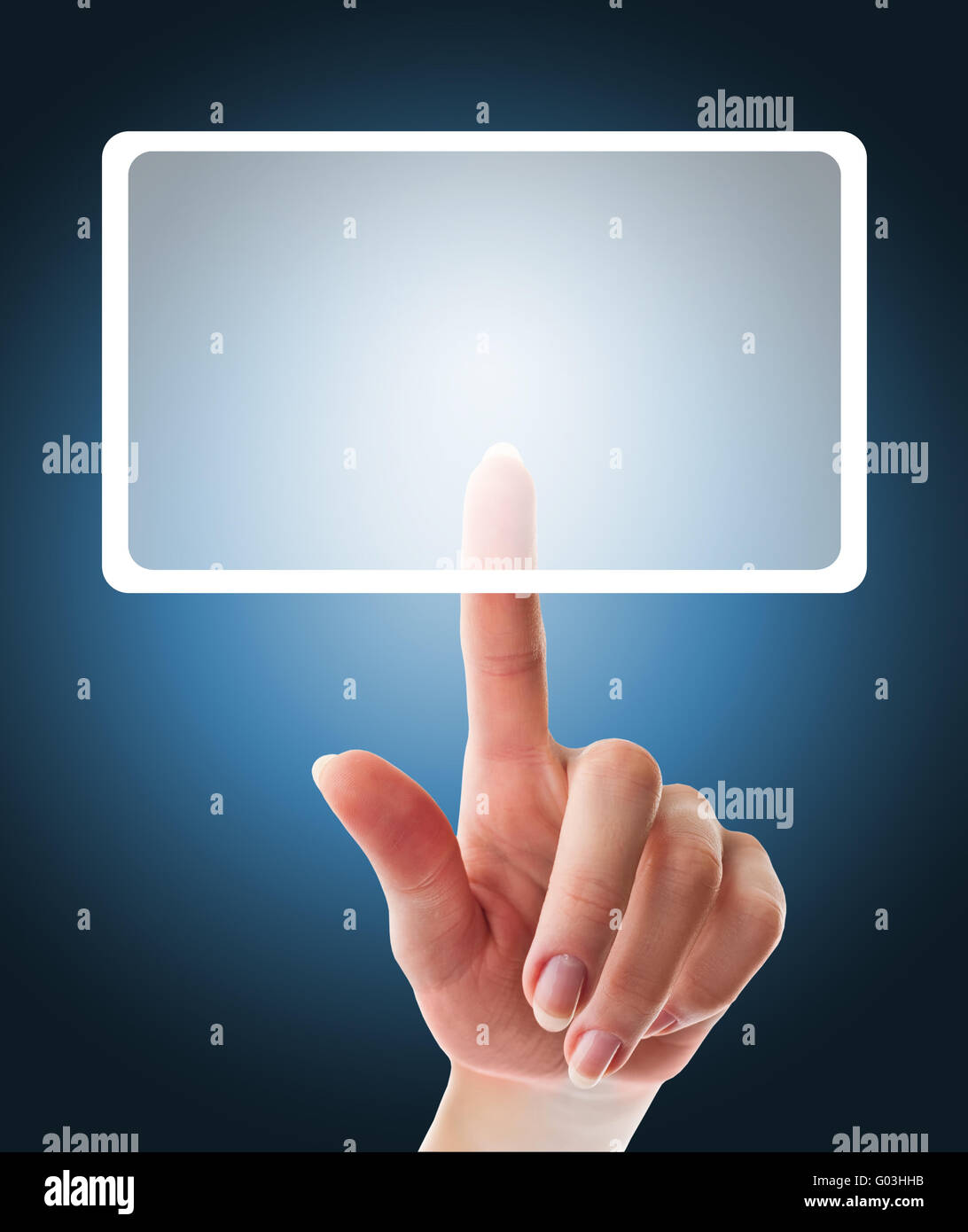 female hand pushing a button on a touch screen interface Stock Photo ...