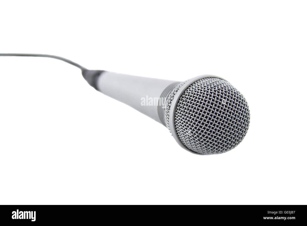 Silver microphone with cable isolated over white background Stock Photo ...