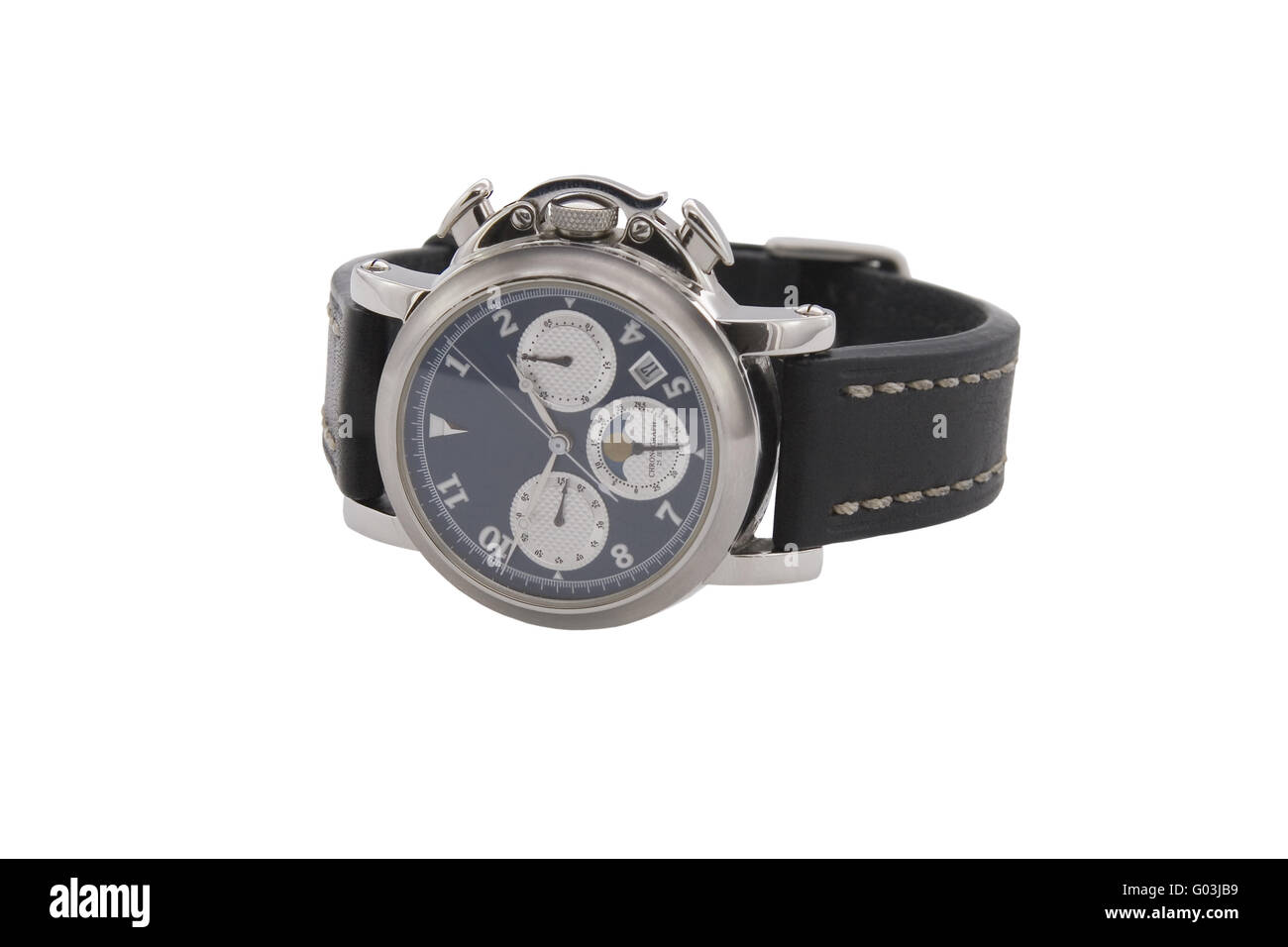 Rich silver chronograph watch in white background Stock Photo - Alamy