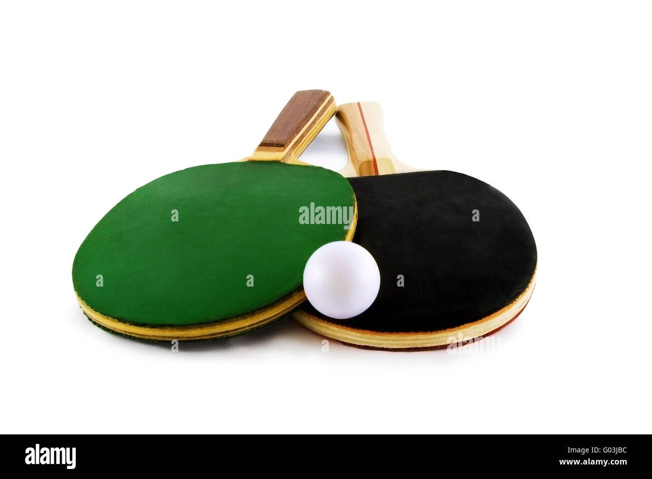 Table tennis rackets and ball isolated on white background Stock Photo ...