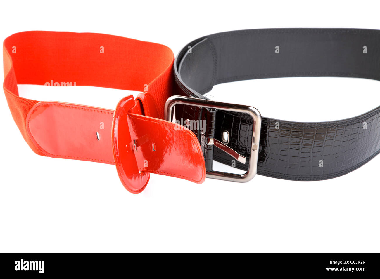 Black and red female belt on a white background Stock Photo - Alamy