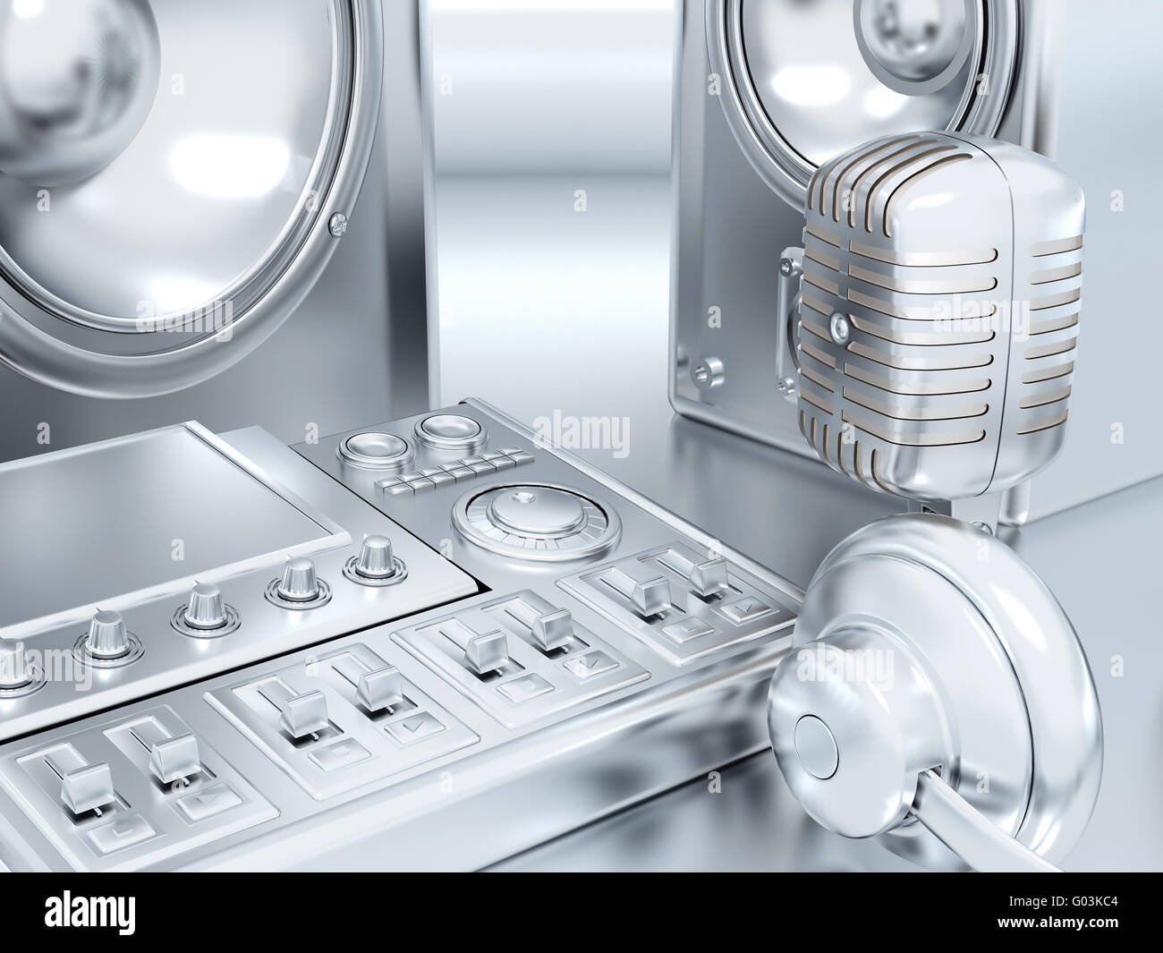 microphone, headphones and control panel for manag Stock Photo - Alamy