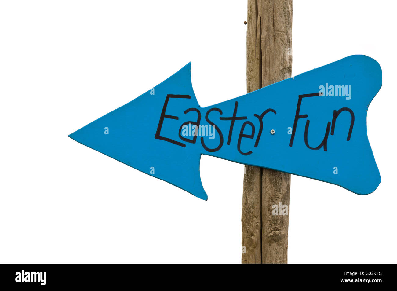 blue arrow indicating easter fun to the left (isolated on white ...