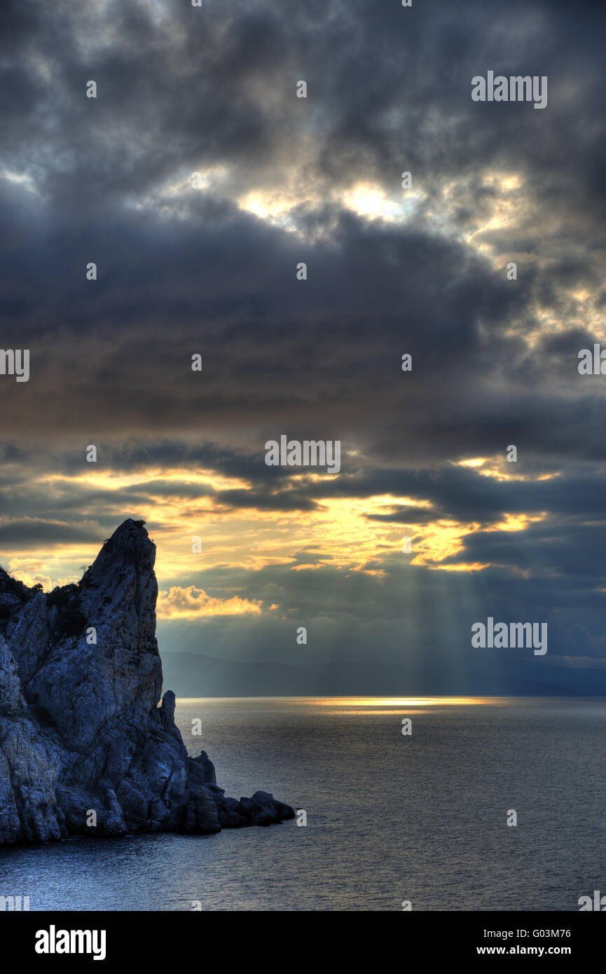 The night sea. The sea photographed at a dawn with long endurance ...
