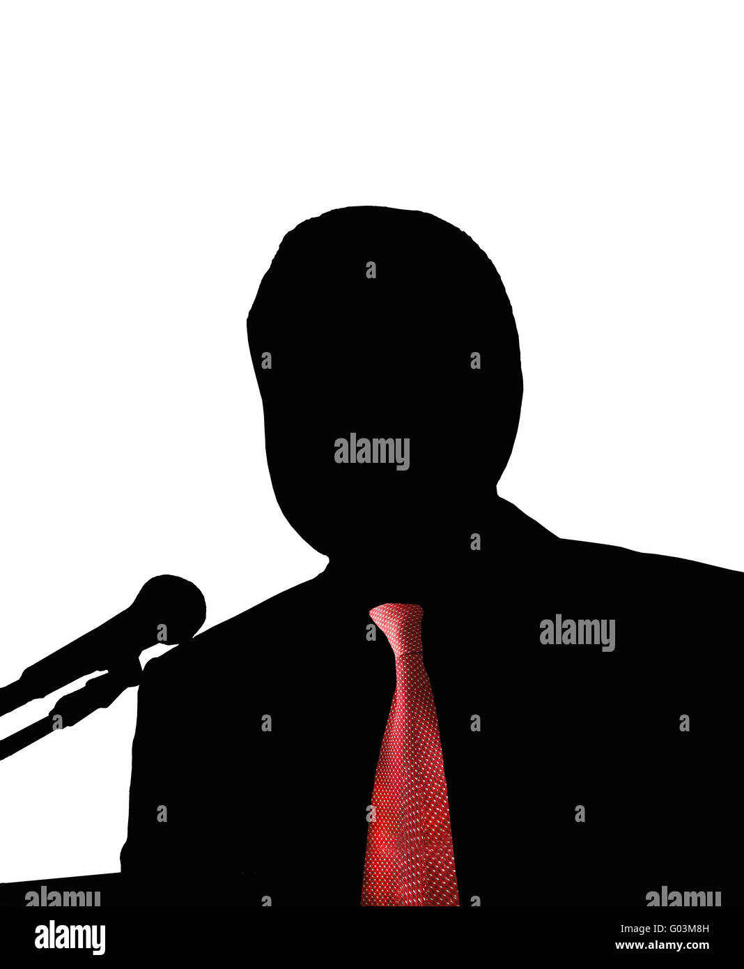 Silhouettes of the man with microphone and red tie Stock Photo - Alamy