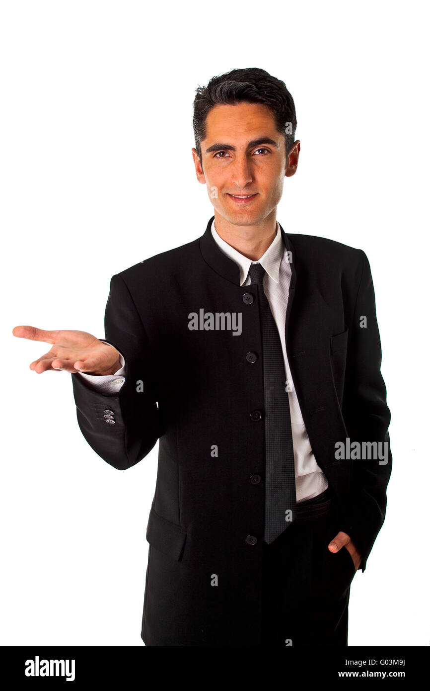 Young successful businessman is showing hand signs Stock Photo - Alamy