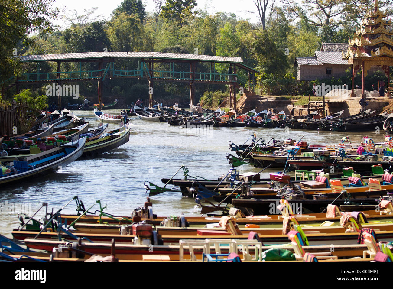 Boats on the Indein River, Myanmar Stock Photo - Alamy