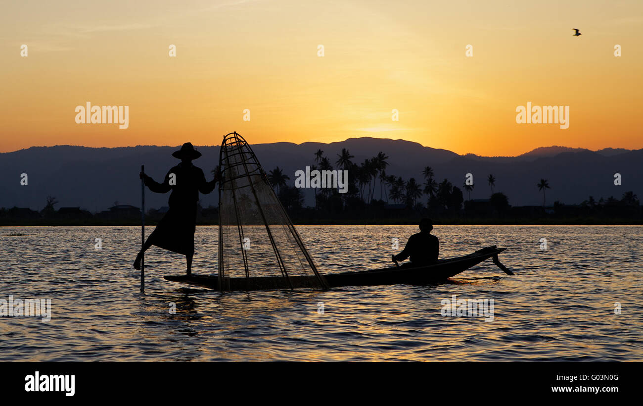 Sunset at the Inle Lake, Myanmar Stock Photo - Alamy