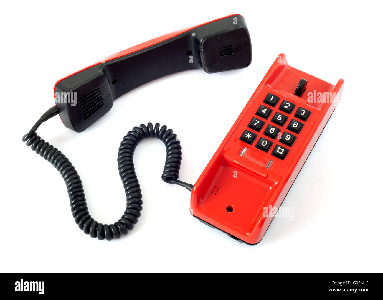 Old red telephone isolated on white background Stock Photo - Alamy