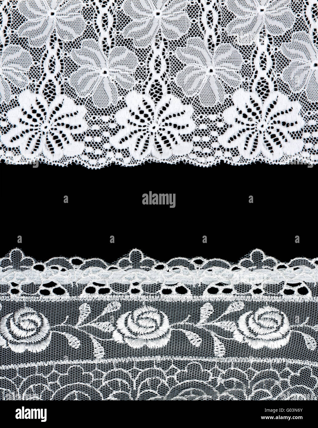 Decorative lace with pattern on black background Stock Photo - Alamy