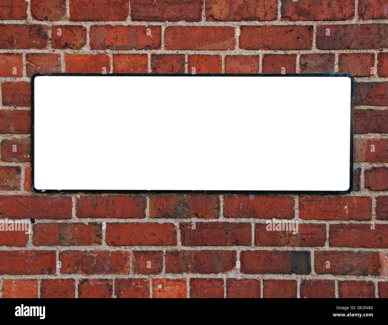 empty sign on a brick wall isolated on white background (copy-space ...