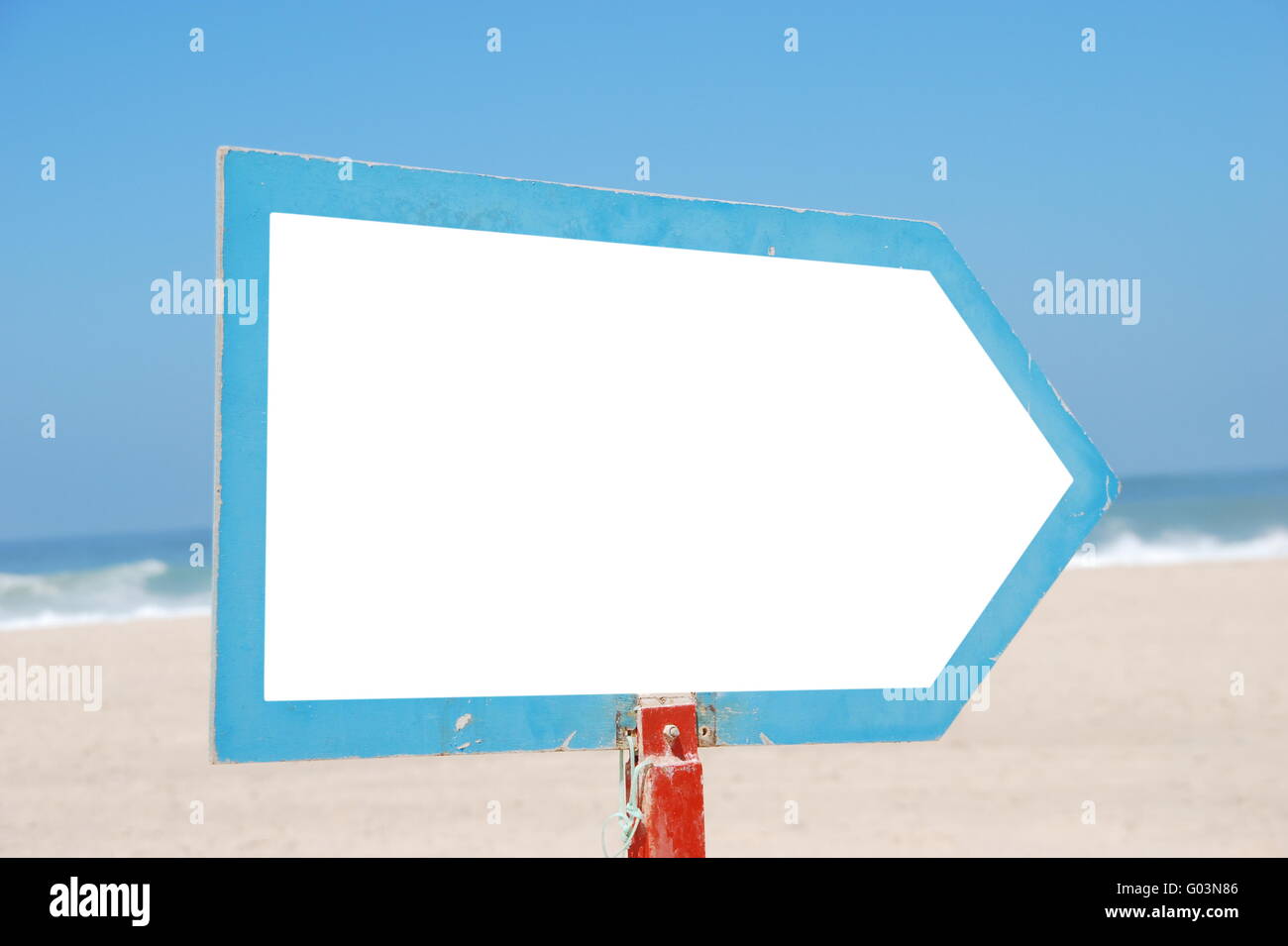 empty sign at the beach isolated on white (blue sky background Stock ...