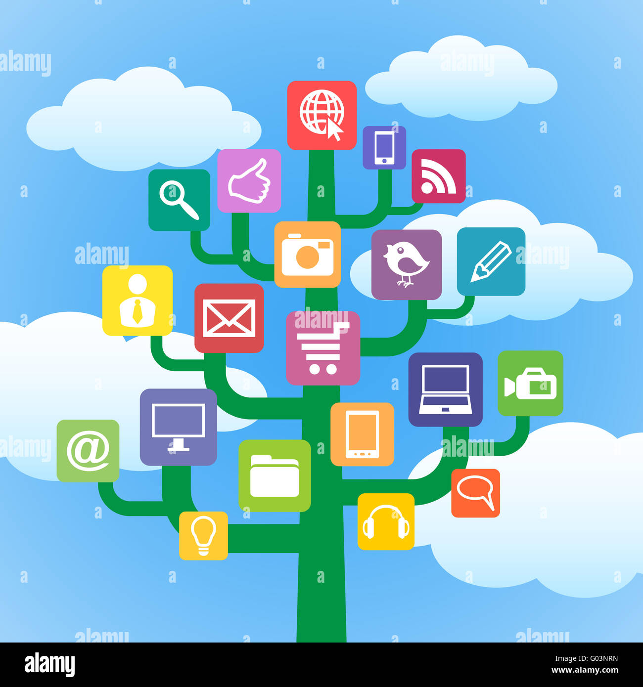 tree with icons gadgets and computer symbols Stock Photo - Alamy