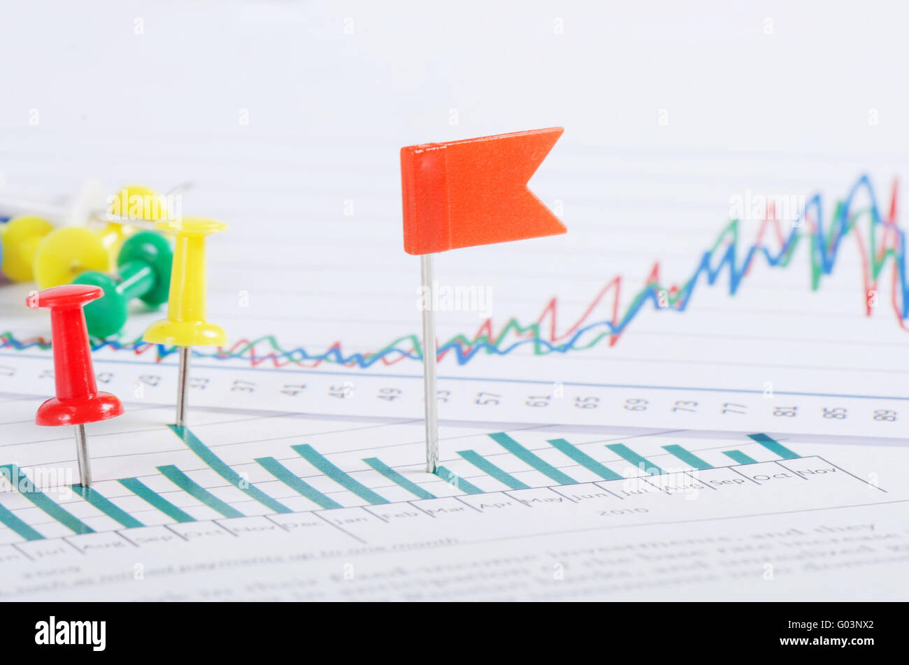 Graphs, charts with multi-coloured push buttons Stock Photo - Alamy