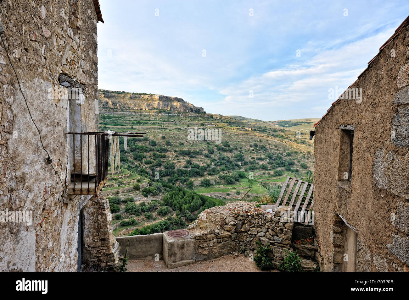Small spanish old town with mountains view. Ares in Spain Stock Photo ...