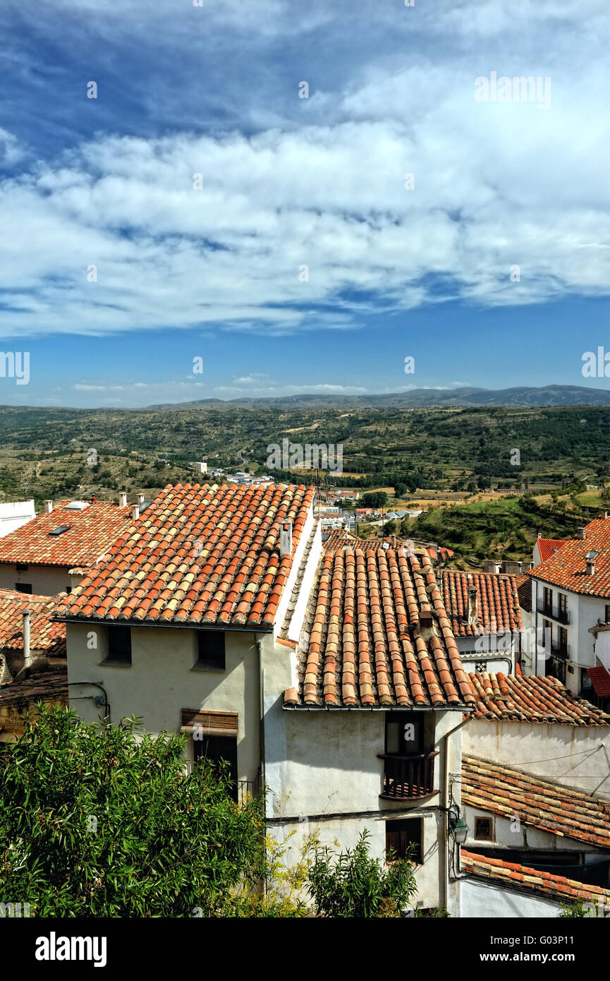 Small spanish town with mountain view. Morella in Span Stock Photo - Alamy