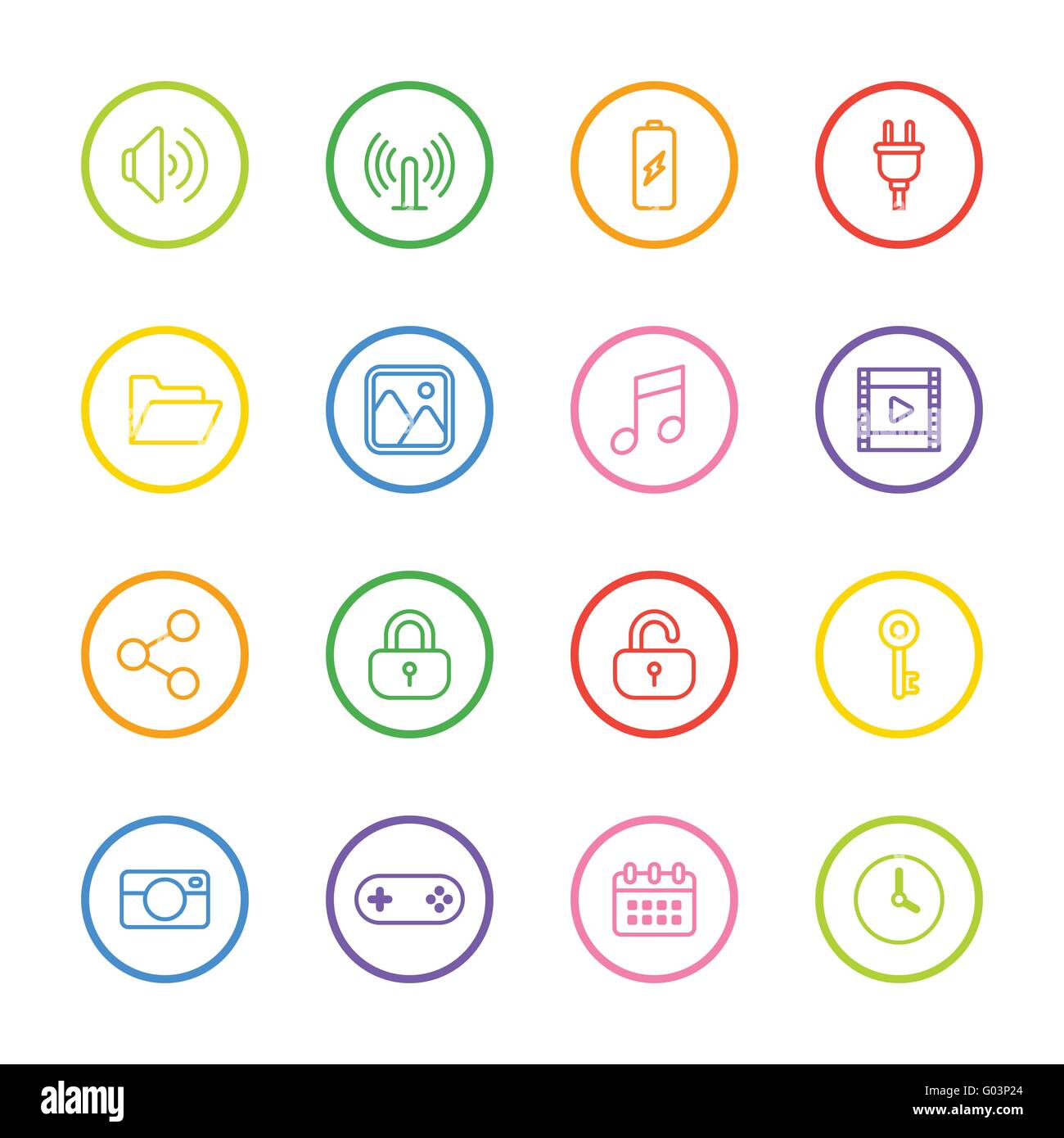 [EPS10] colorful line web icon set with circle frame for web, UI, infographic and mobile apps ...