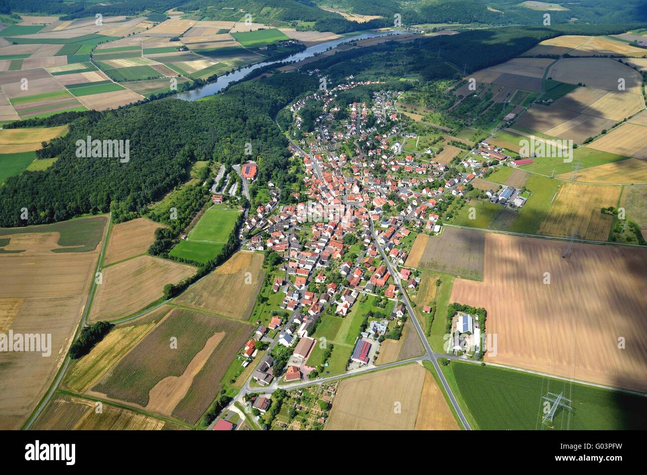 Aerial view of Gambach, Main-Spessart district Stock Photo - Alamy