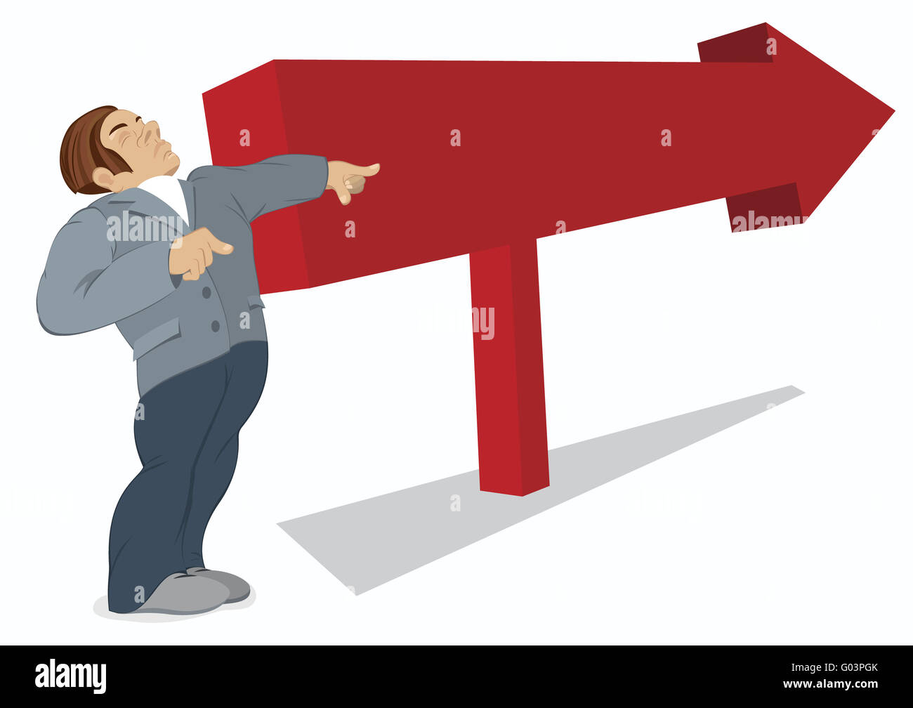 Man is pointing in the direction of a red arrow Stock Photo - Alamy