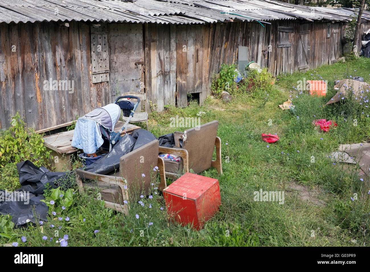 VILNIUS, LITHUANIA - AUGUST 22, 2015: The Gipsy slums and sheds in the ...