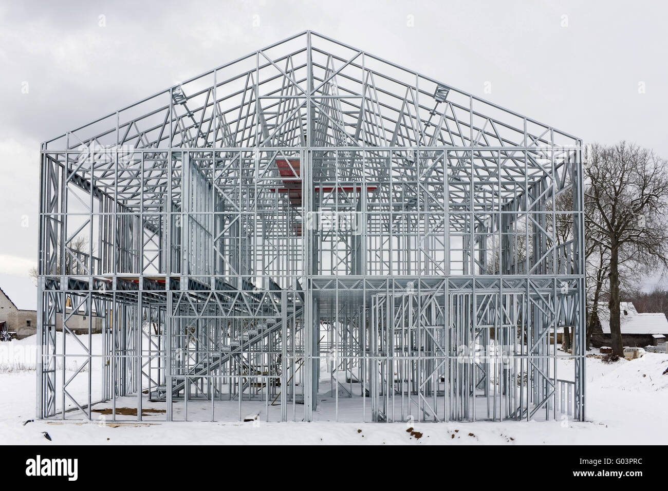 The framework of the modern rural house is made of galvanized metal ...