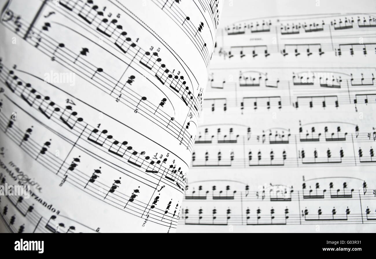 Page of a musical score with notes anc octaves Stock Photo - Alamy