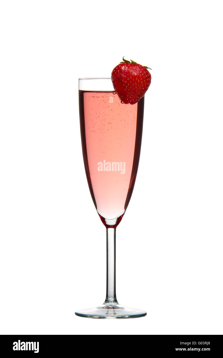 Red champagne drink with Strawberry isolated Stock Photo - Alamy