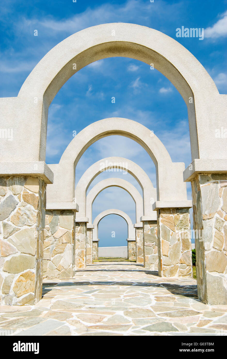 beautiful architecture, winding corridor with arch door decoration ...
