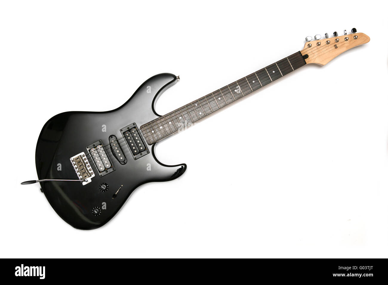 Black Electric Guitar With Six Strings isolated Stock Photo - Alamy