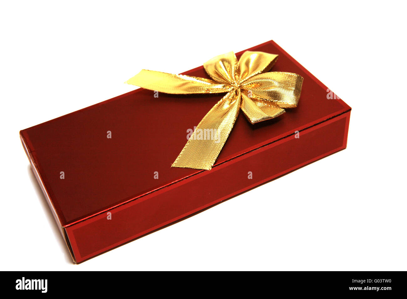 Dark red gift box with golden ribbon isolated on the white Stock Photo ...