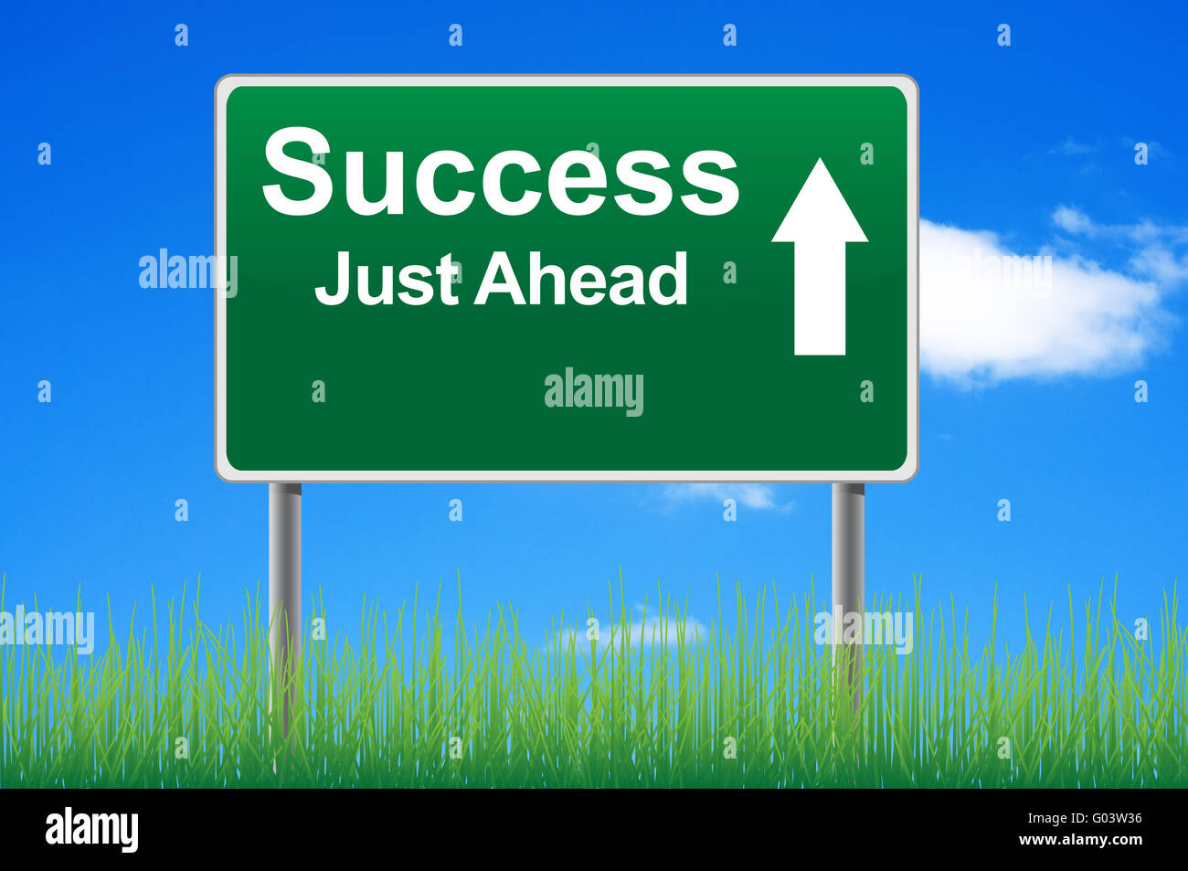 Success road sign on sky background, grass underneath Stock Photo - Alamy