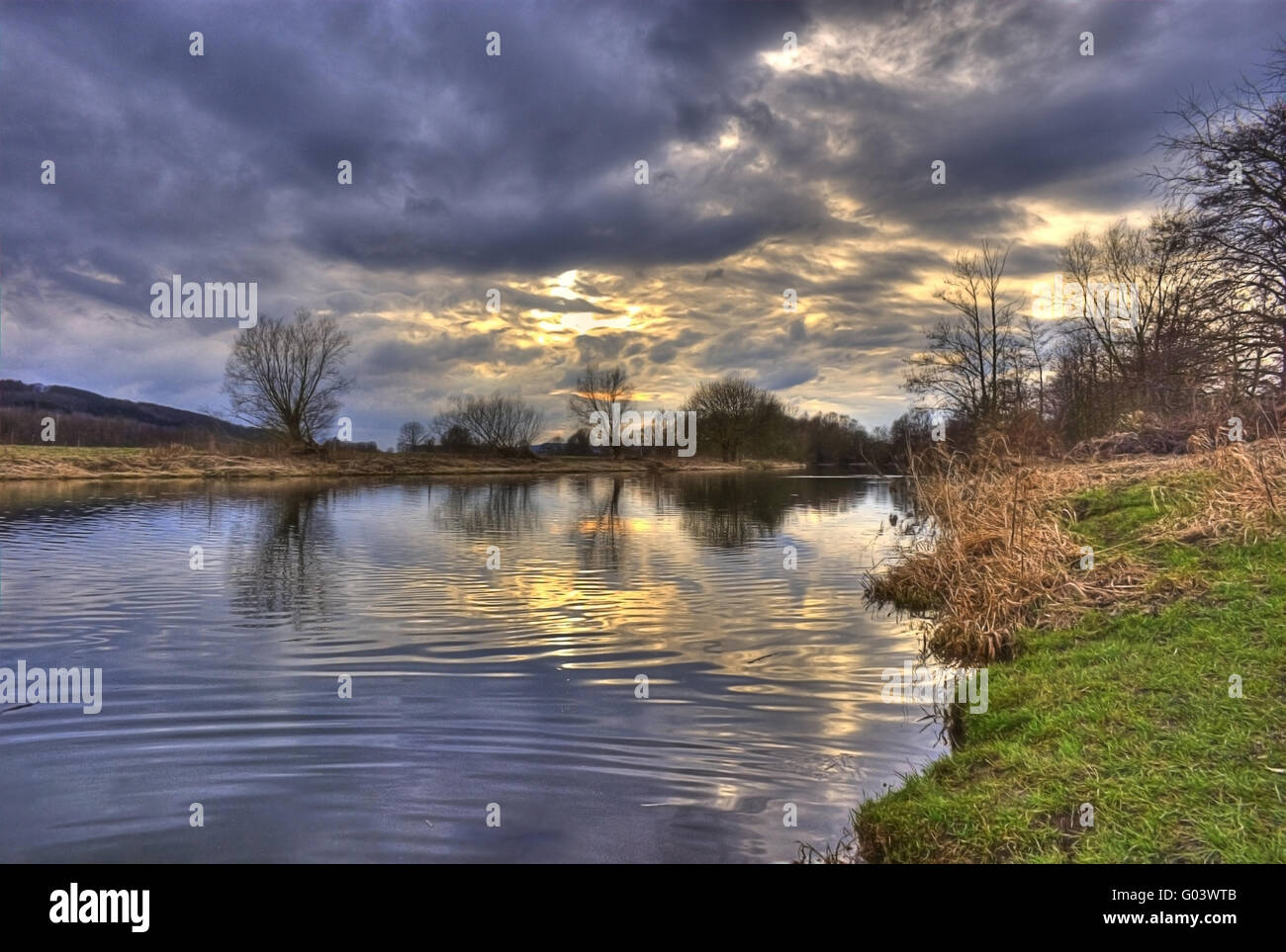 Evening at the river bank in HDR Stock Photo - Alamy