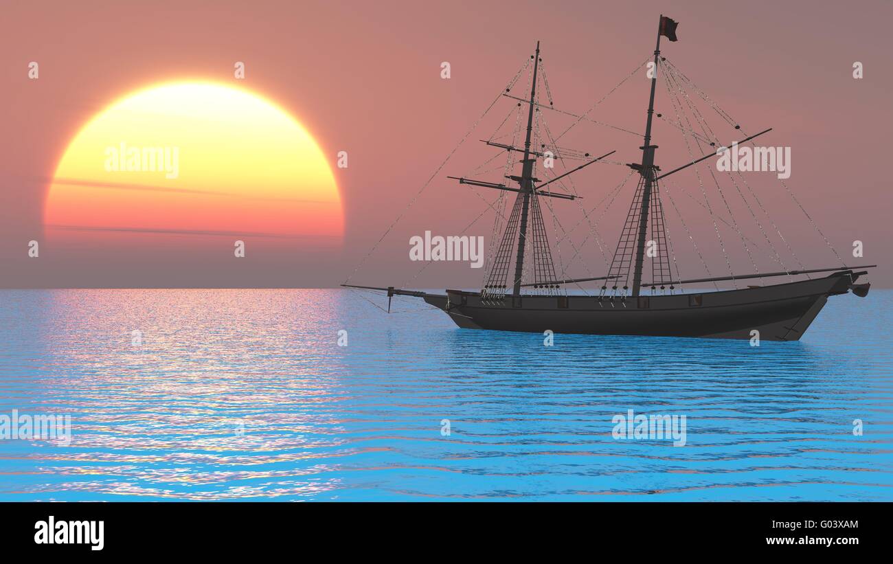 Sailing ships in the dawn Stock Photo - Alamy