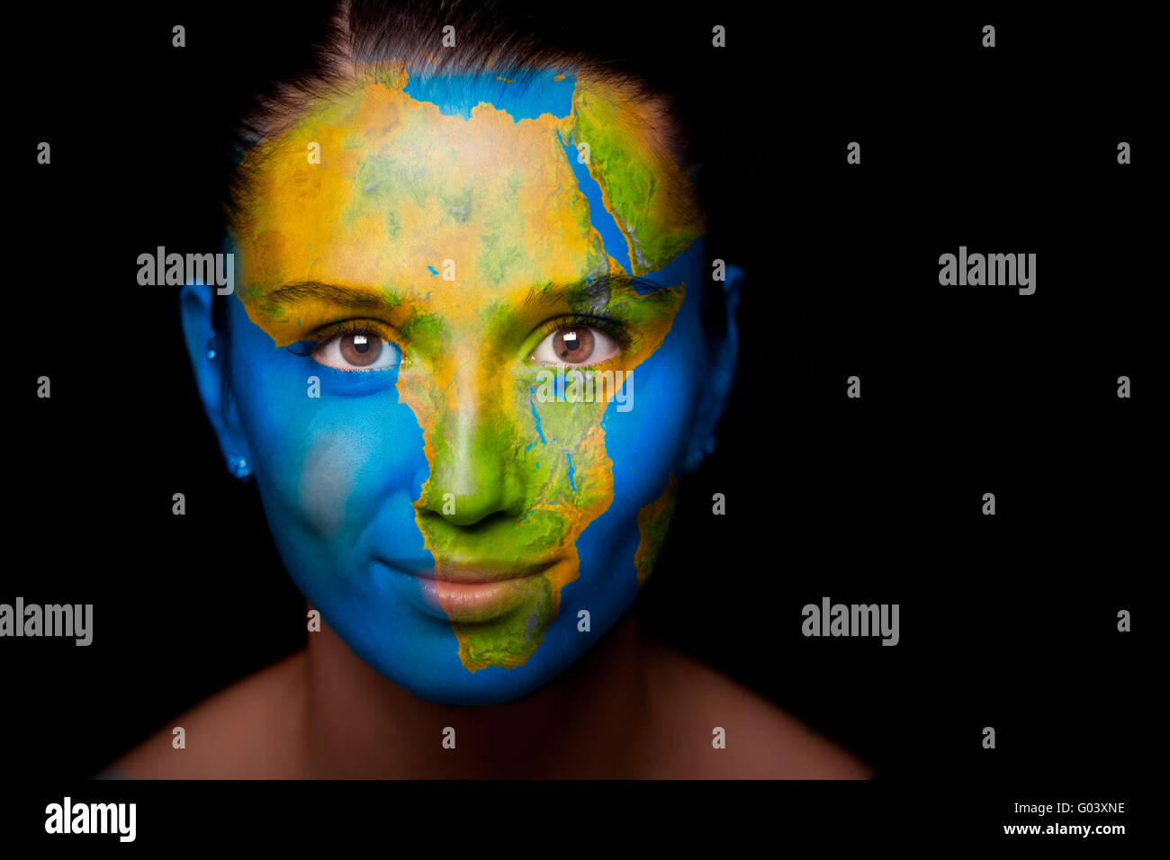 Girl with a painted map of Africa on his face Stock Photo - Alamy