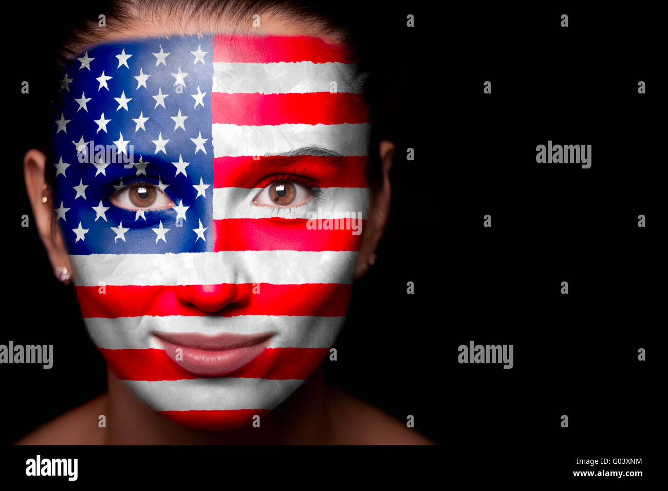 Portrait of a woman with the flag of the USA Stock Photo - Alamy