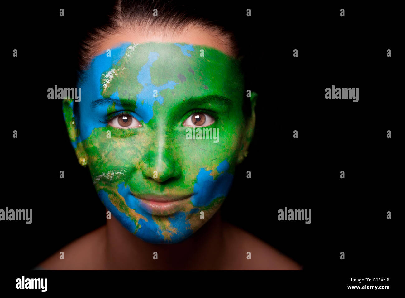 Girl with a painted map of Europe on his face Stock Photo - Alamy