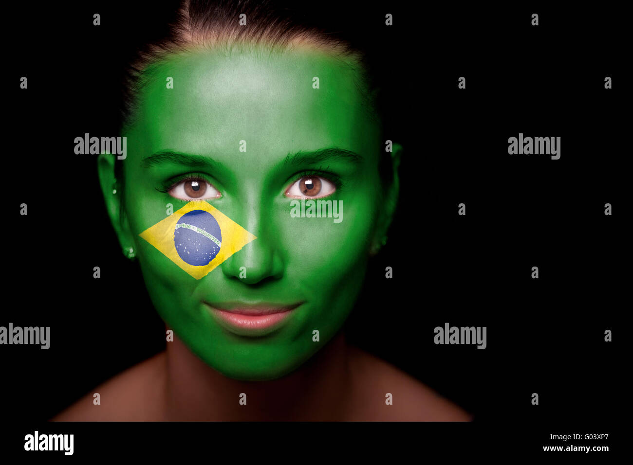 Portrait of a woman with the flag of the Brazil Stock Photo - Alamy