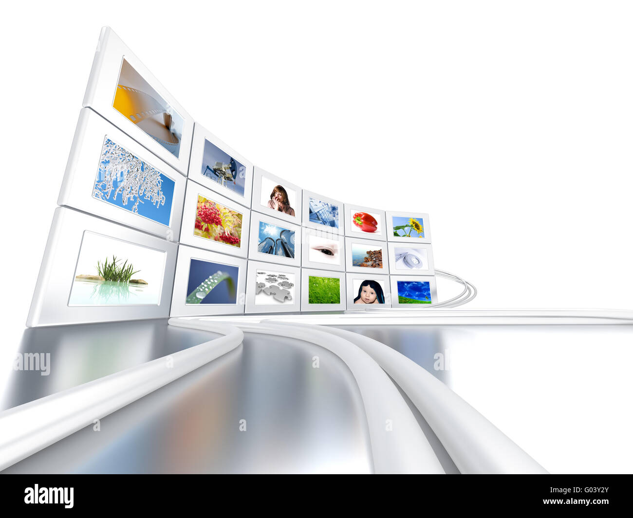 Set of monitors with static colourful and bright i Stock Photo - Alamy