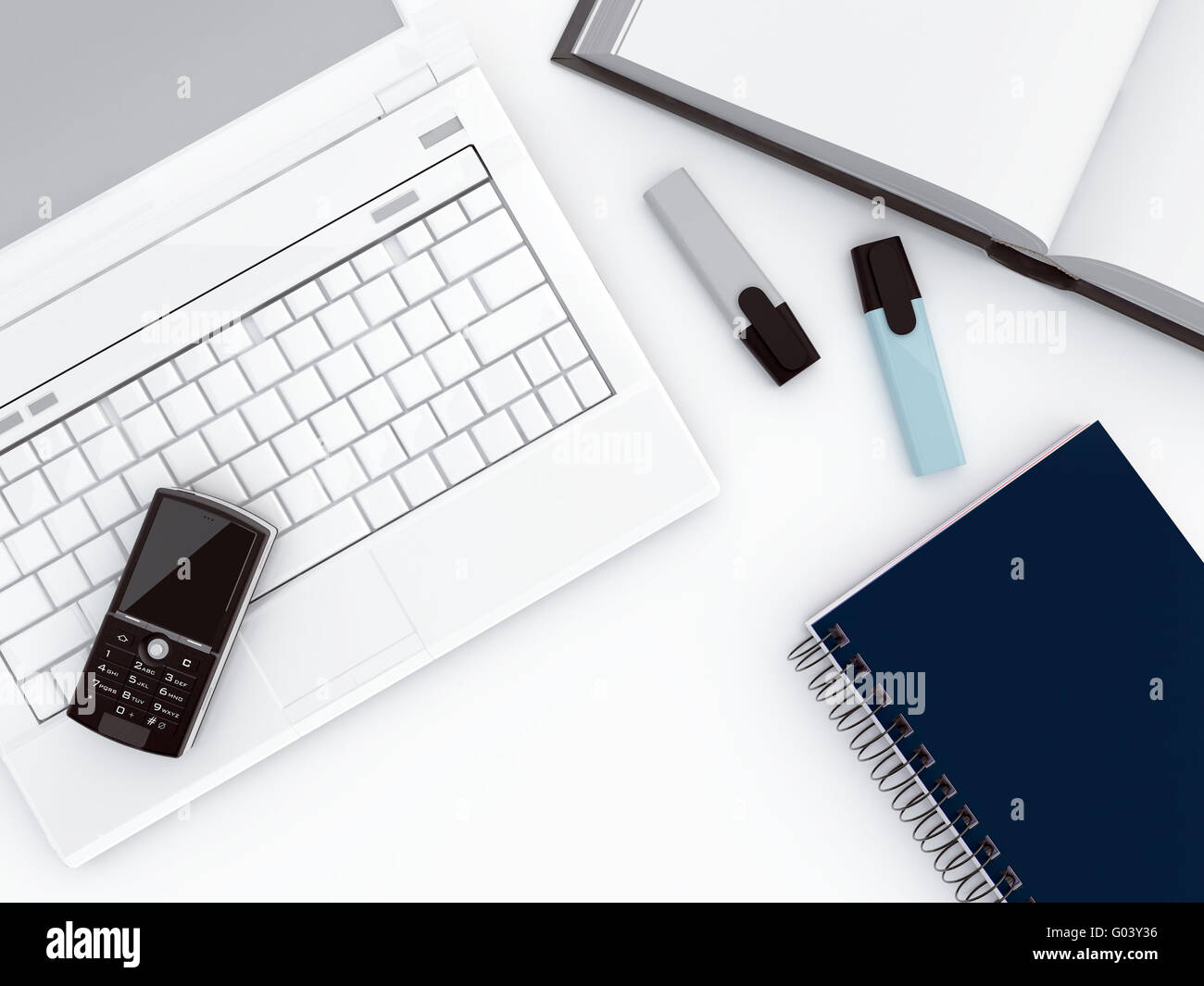 different office objects and equipment on a white Stock Photo - Alamy