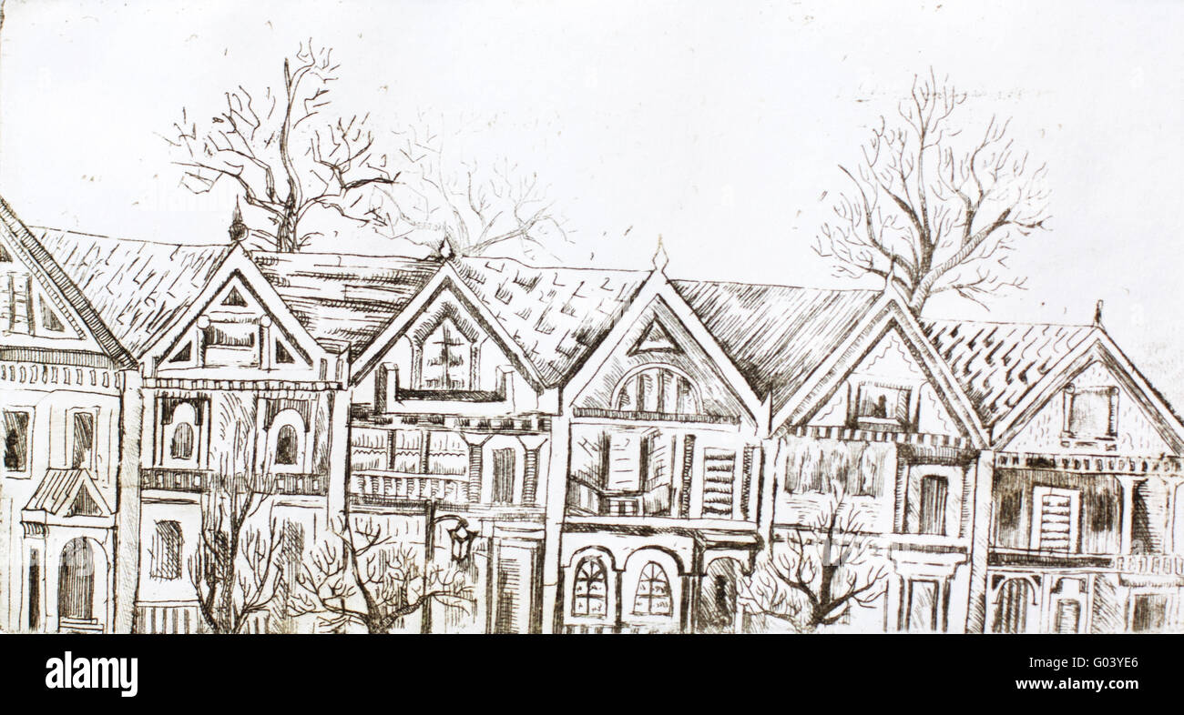 Row of old houses illustration hi-res stock photography and images - Alamy