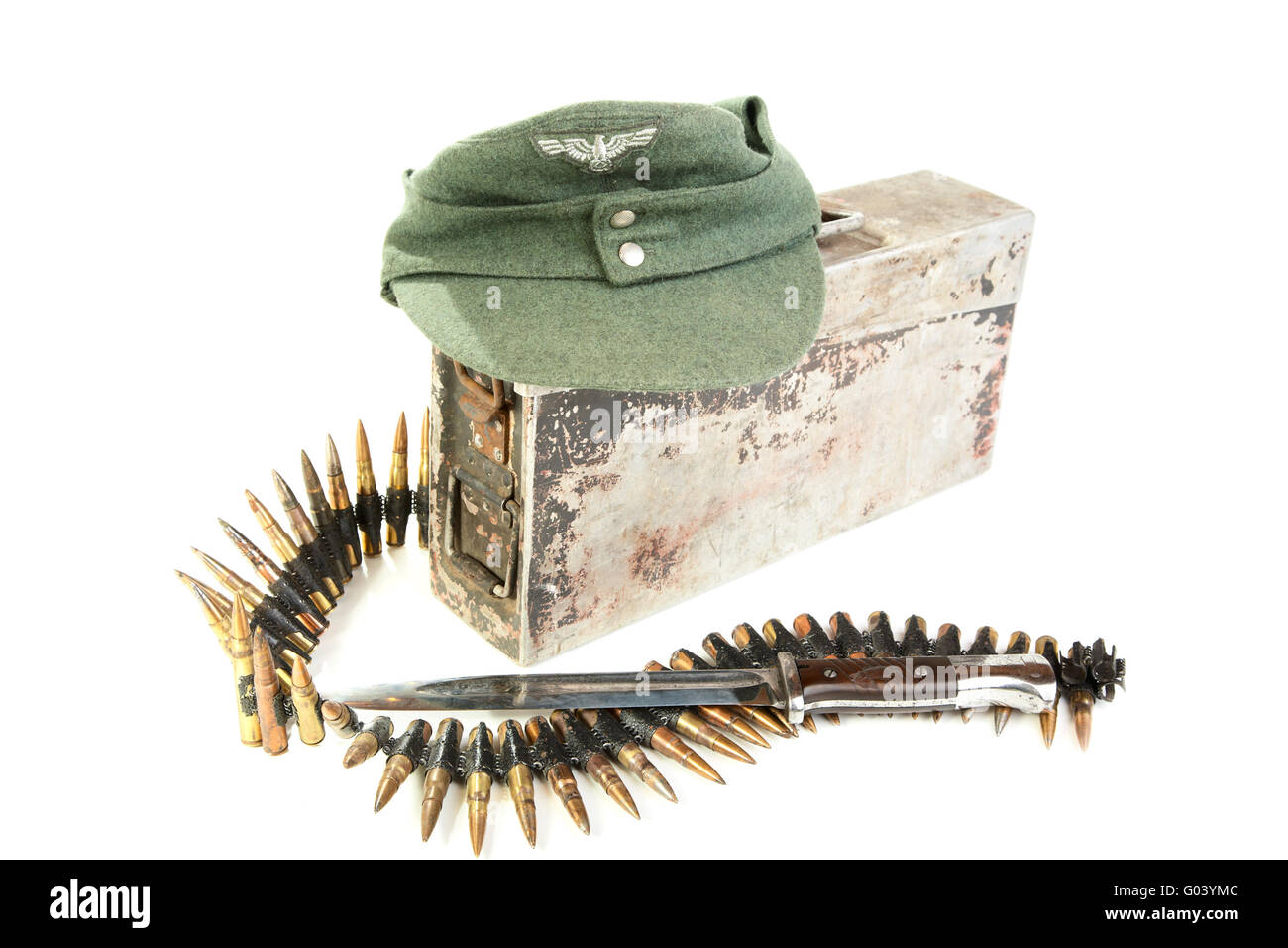 Kepi of the German soldier and machine-gun tape Stock Photo - Alamy