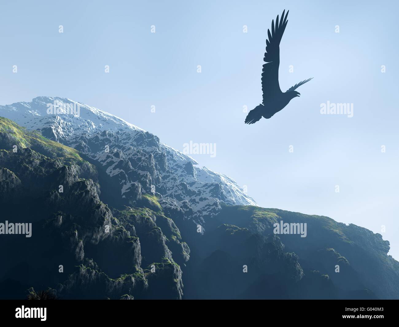 Silhouette of an eagle soaring above mountains Stock Photo - Alamy