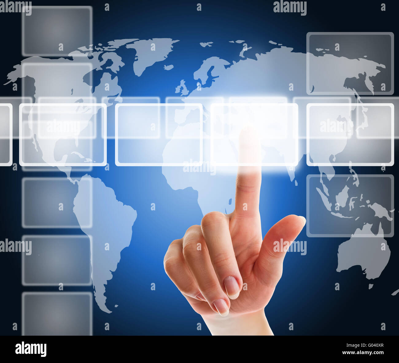 female hand pushing a button on a touch screen interface Stock Photo ...