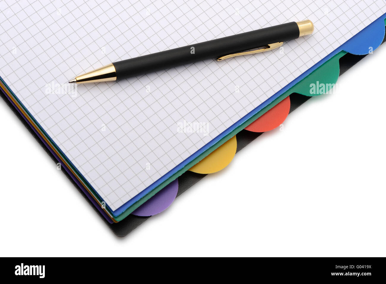 Notebook - organizer with the stylish pen.Color bookmarks Stock Photo ...