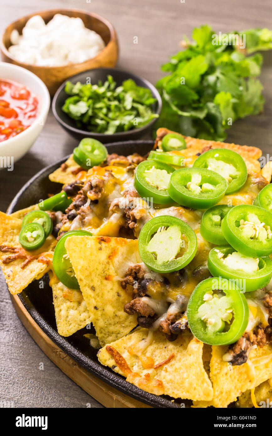 Nachos ground beef peppers hi-res stock photography and images - Alamy
