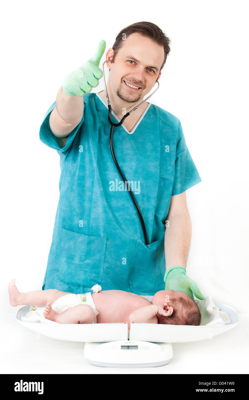 doctor and baby on a white background. Little baby Stock Photo - Alamy