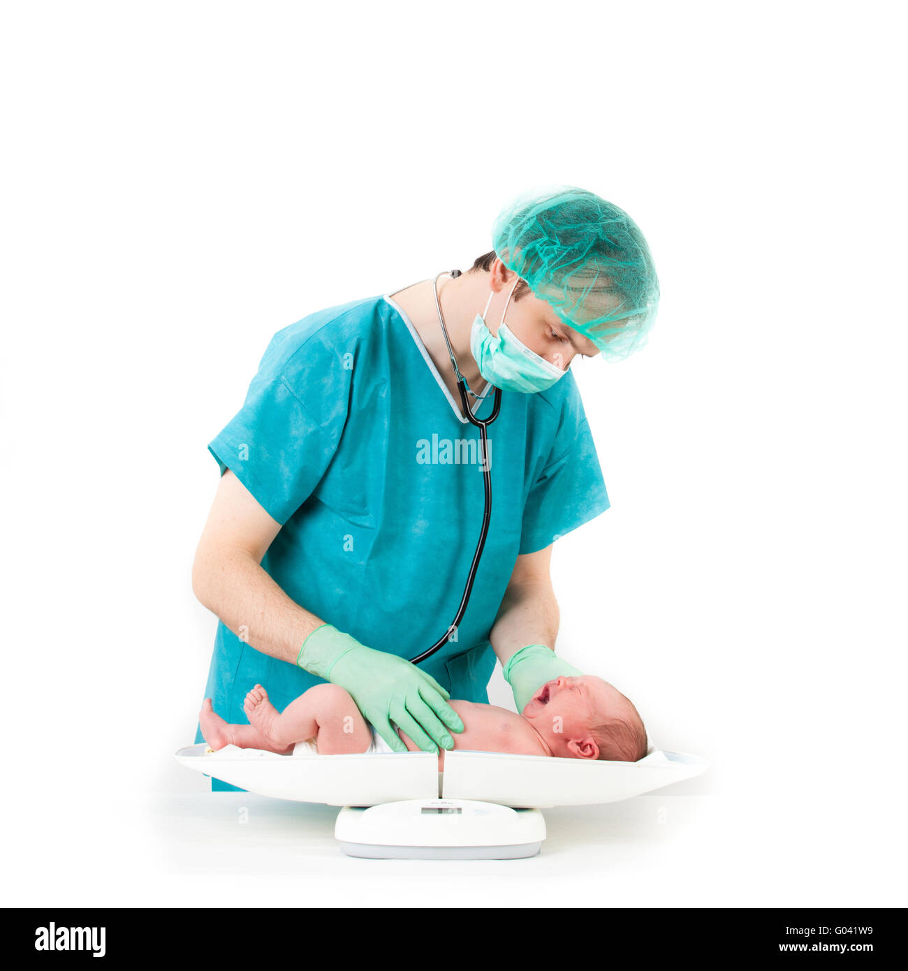 doctor and baby on a white background. Little baby Stock Photo - Alamy