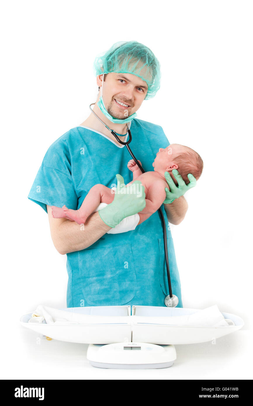 doctor and baby on a white background. Little baby Stock Photo - Alamy